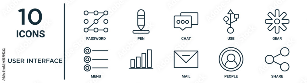 Vetor de user interface outline icon set such as thin line password ...