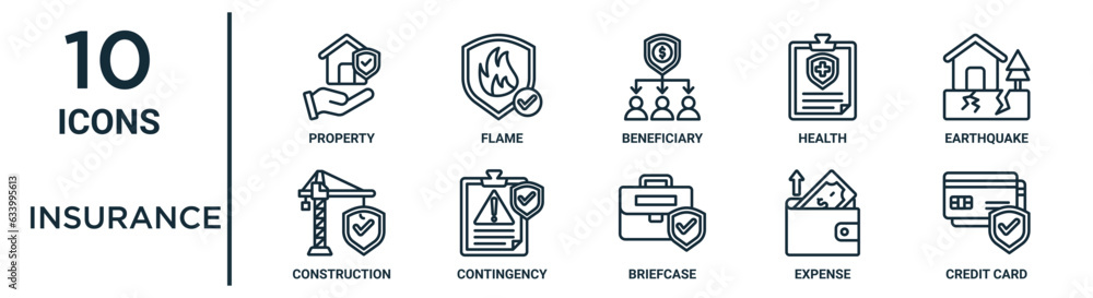 insurance outline icon set such as thin line property, beneficiary ...