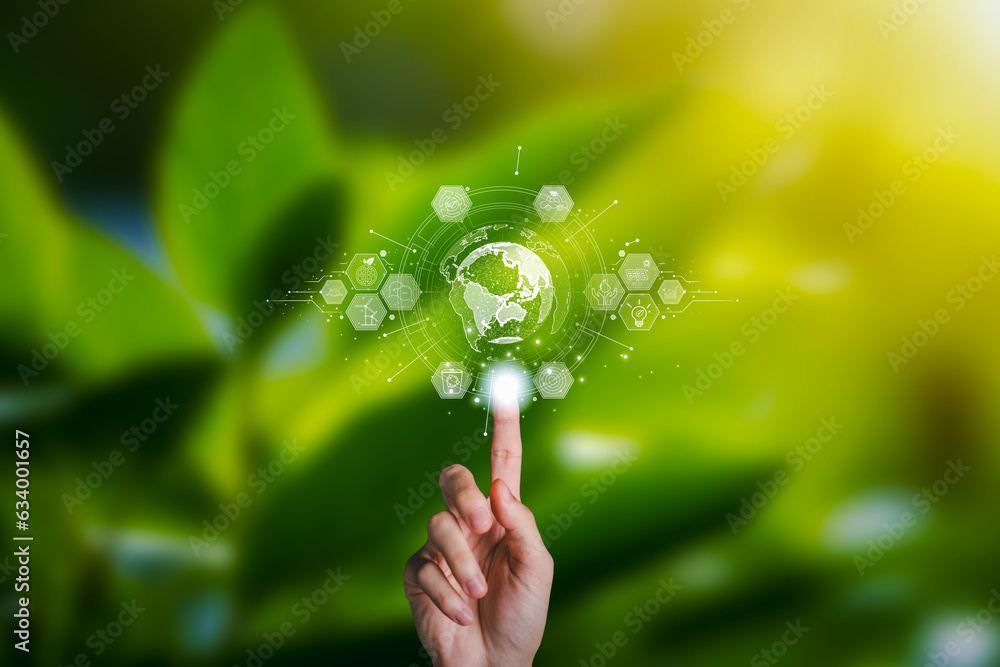 Save the world. Hand of human touch earth. ESG, Environment Social ...