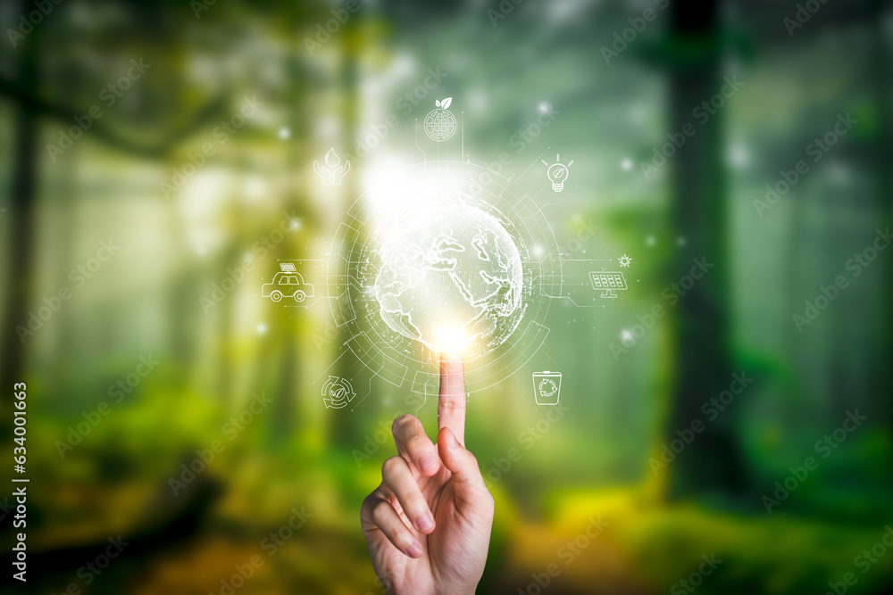 Save the world. Hand of human touch earth. ESG, Environment Social ...
