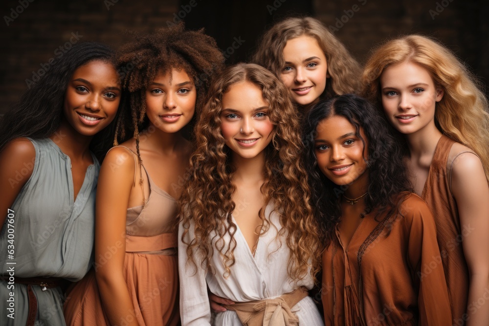 A diverse group of beautiful women with natural beauty and glowing ...