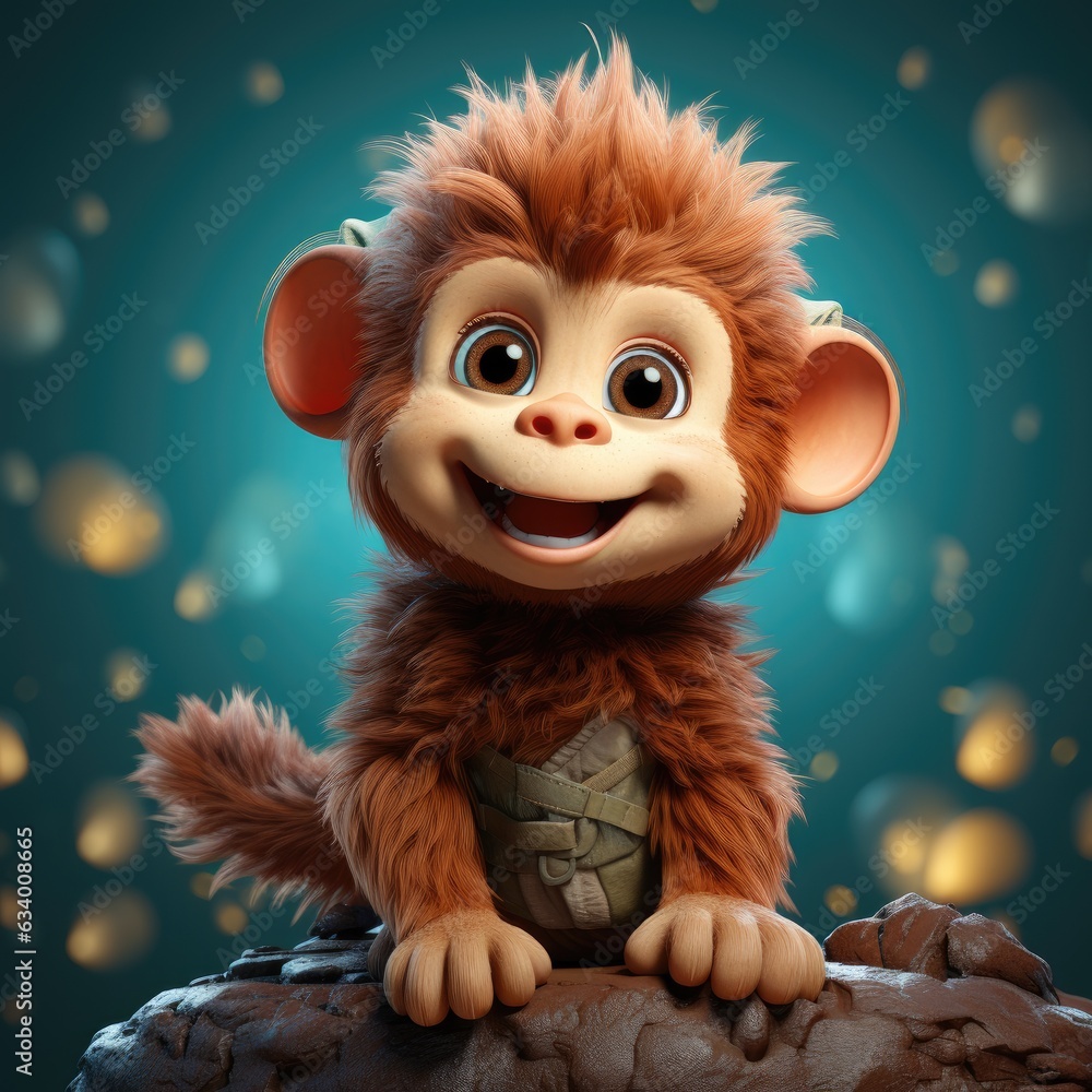 Cartoon character monkey. Positive cheerful 3D illustration monkey ...