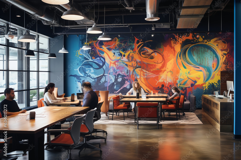 Craft a startup workspace with an artistic flair, incorporating gallery ...