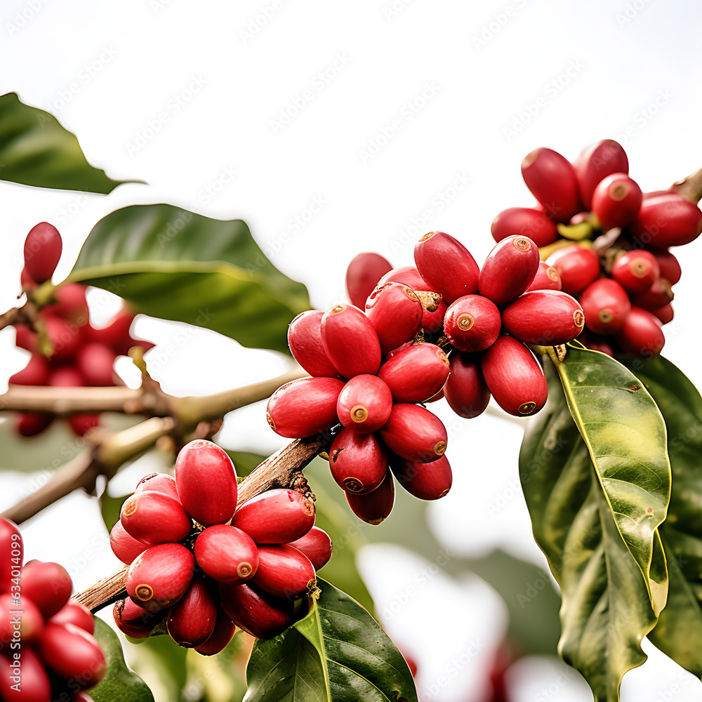 Lao coffee Paksong coffee Fresh red coffee isolated Asian fruit farming ...