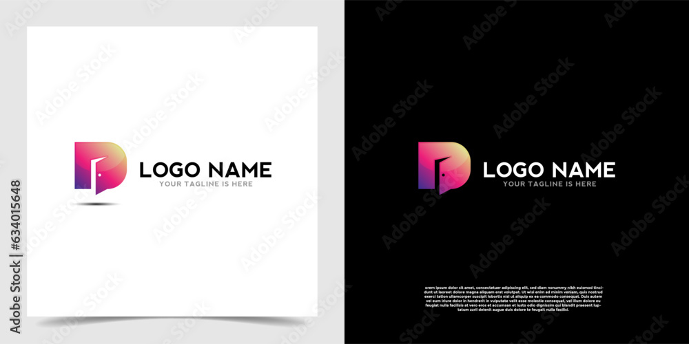 Geometric letter D with Door element icon logo vector. D initial logo ...