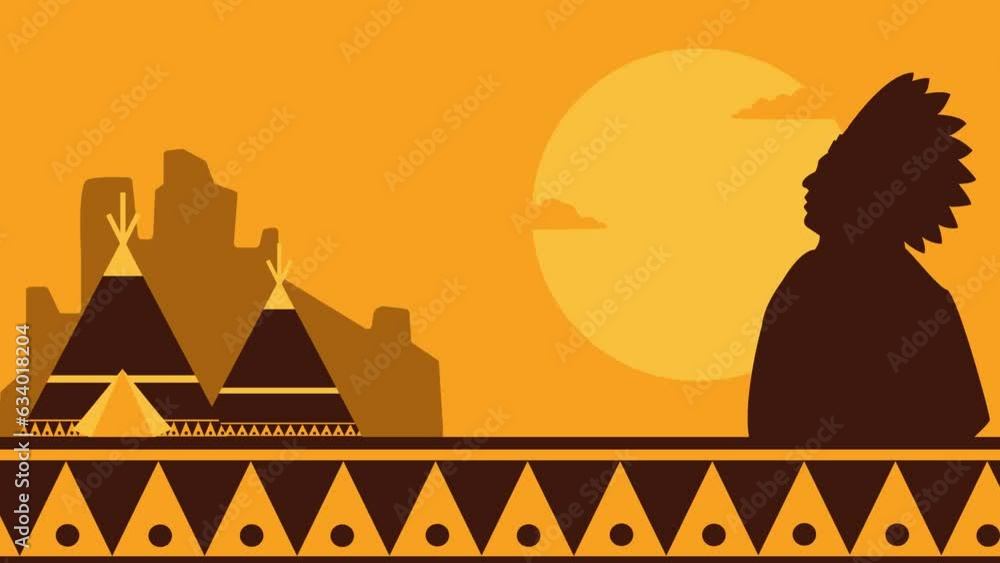 Animated Native American Day background with silhouette design ...