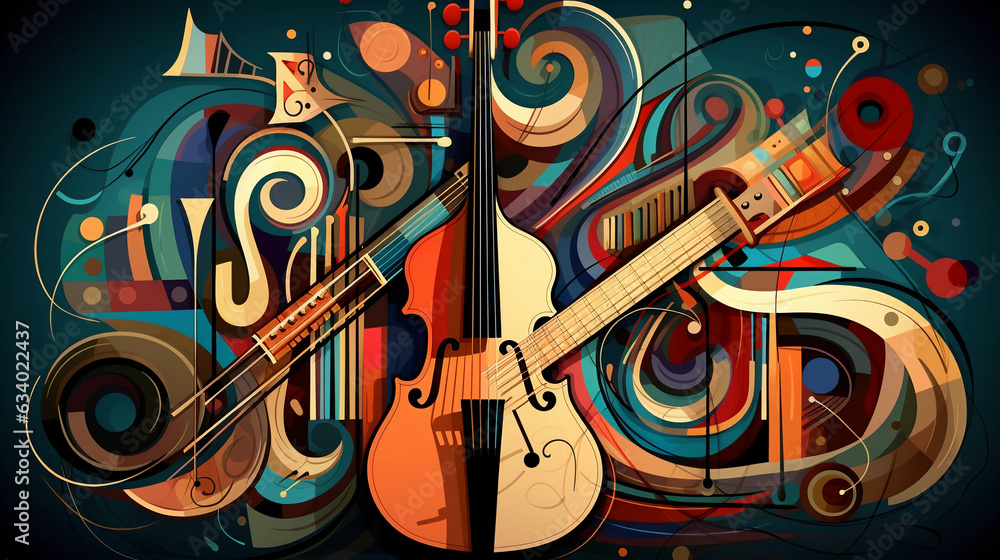 Music Harmony: Abstract illustration of musical instruments from around ...