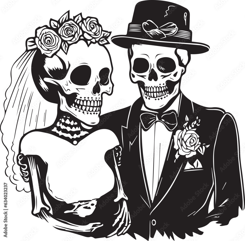 Skull Wedding, Skeleton Wedding, Halloween Wedding, Bride and groom, Wedding, new family vector ...