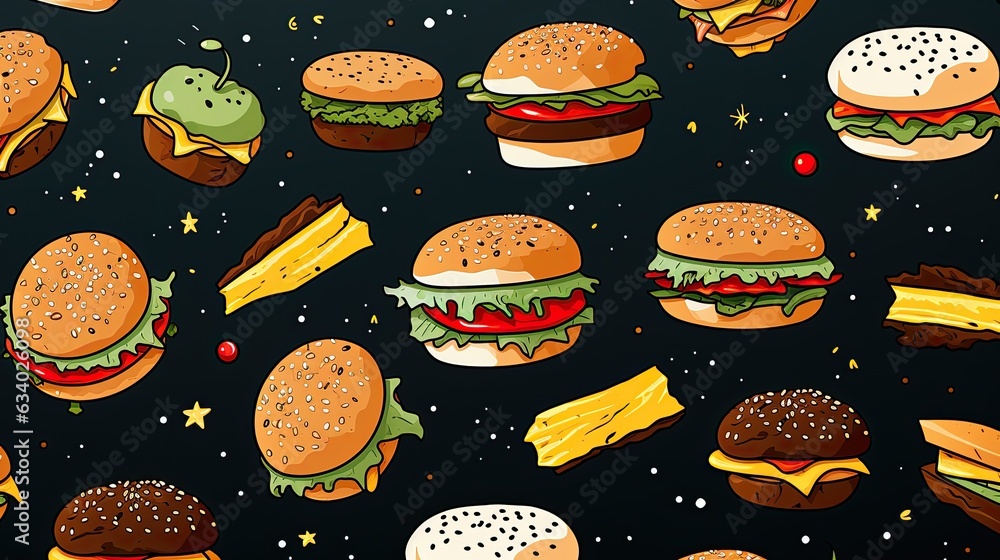 Burger pattern for print. Burger packaging design. Seamless pattern ...