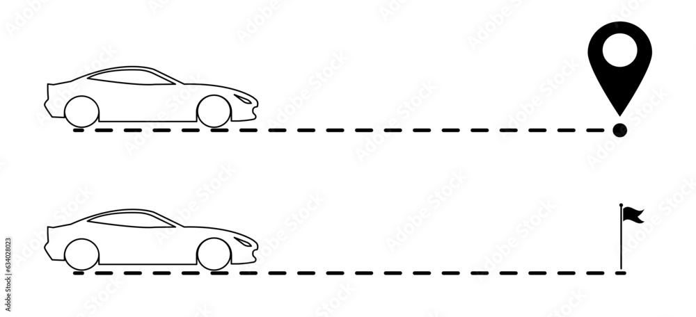 Car route monochrome concept with automobile path and map pointers,vector, icons Stock Vector ...