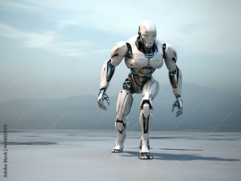 Futuristic Android Robot Cyborg in Armored Suit. Generative AI ...
