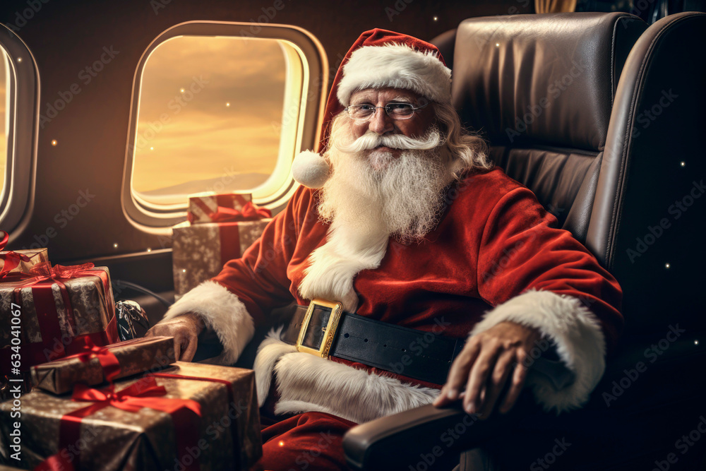 Generative AI illustration of Santa Claus flying in a private jet ...