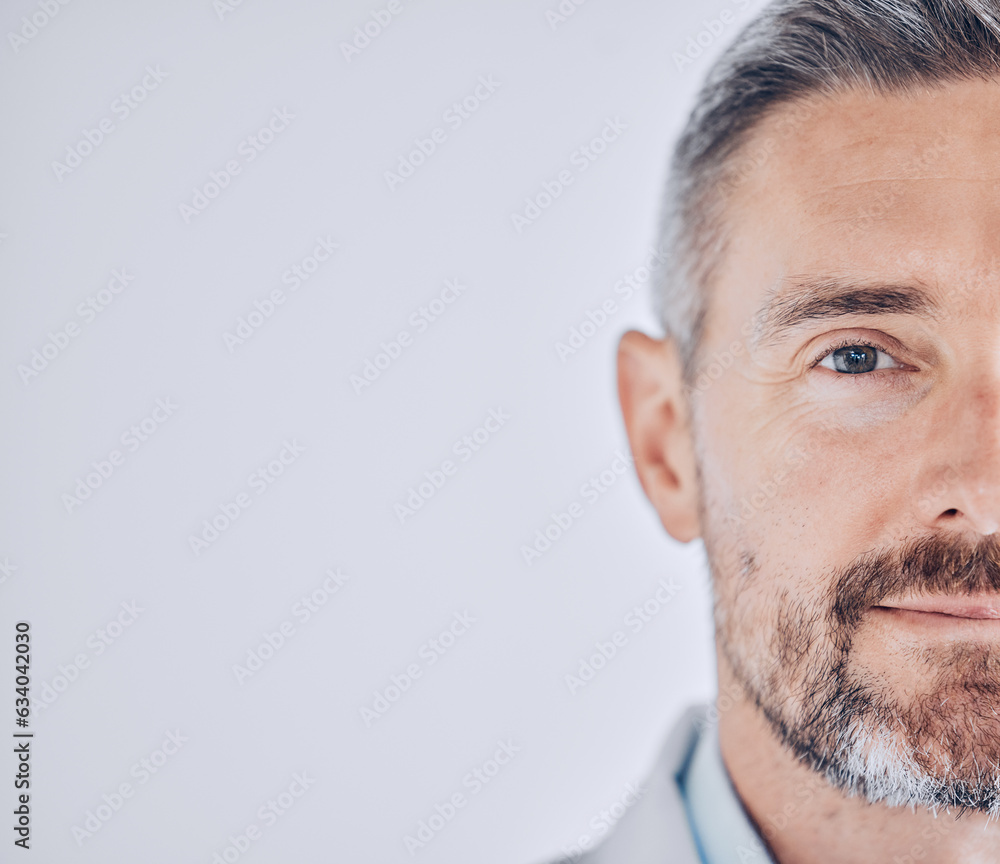 Doctor man, headshot portrait and space for mock up, promotion and ...