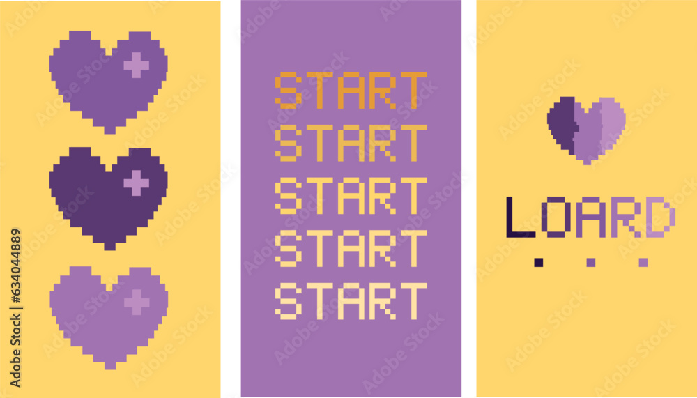 set illustration an background of pixel art, retro game style . Border ...