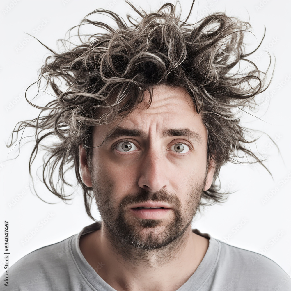 very shaggy man a young guy with long disheveled uncombed hair closeup ...