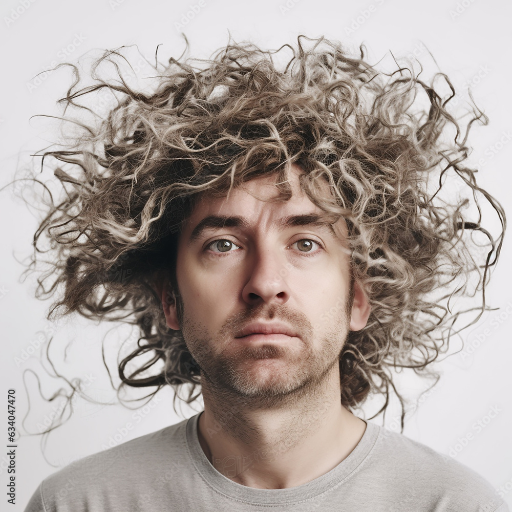 very shaggy man a young guy with long disheveled uncombed hair closeup ...