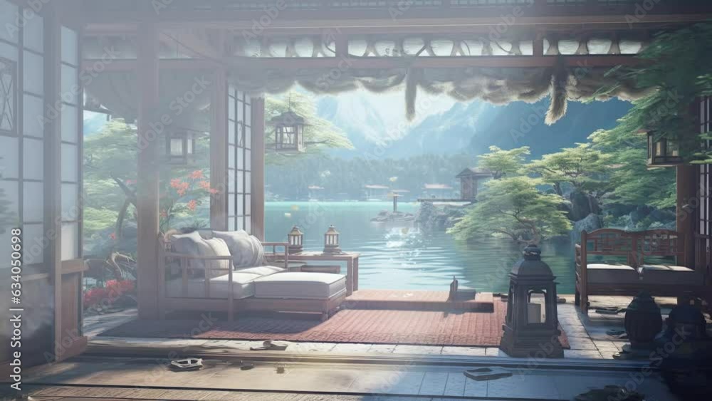 japanese tradional house with garden in the morning background with ...