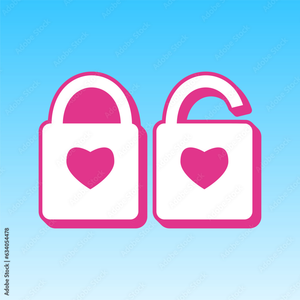 Lock sign with heart shape. Cerise pink with white Icon at picton blue ...