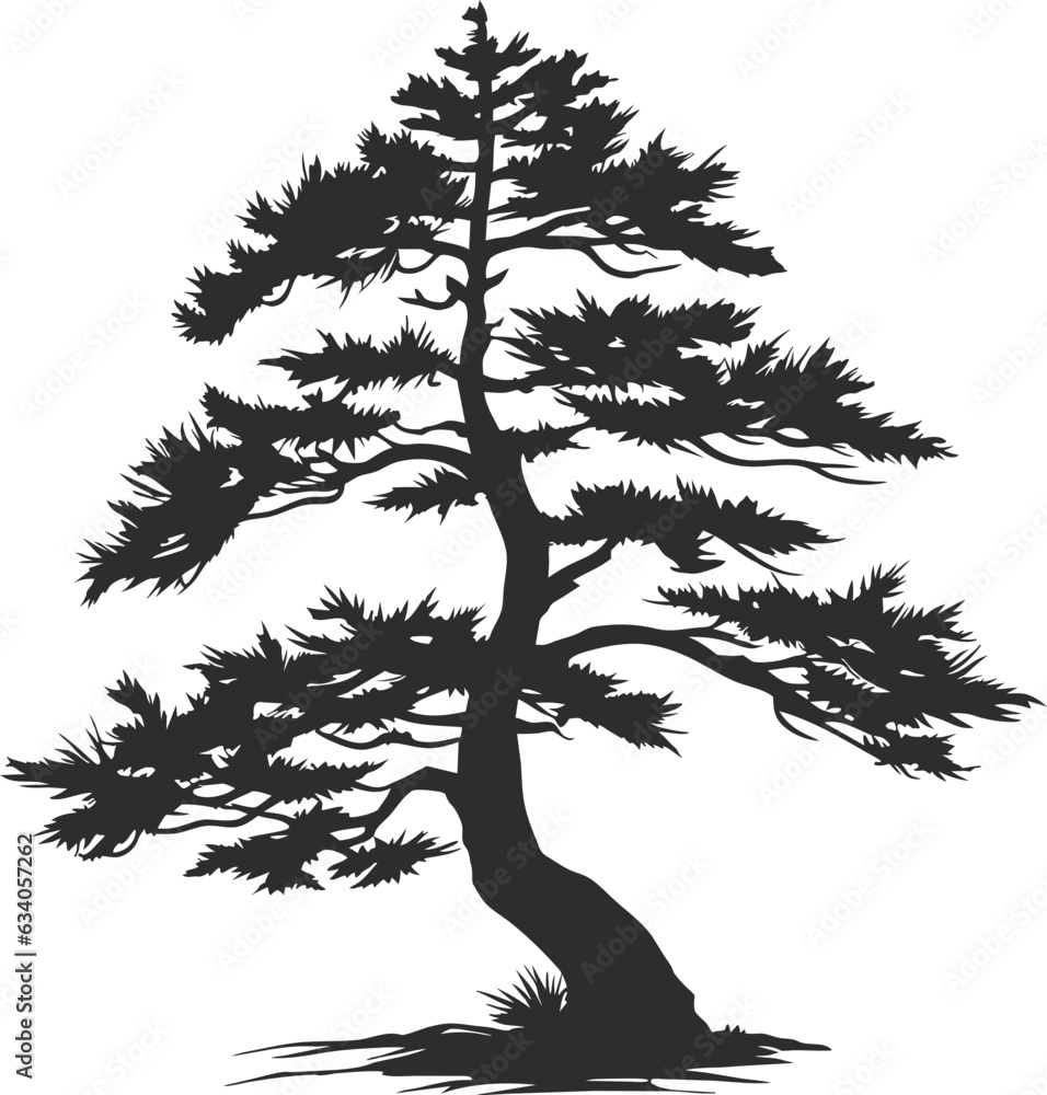 tree pine silhouette, cypress evengreen vector, cedar forest wood ...