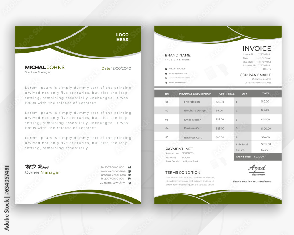 Invoice and professional business letterhead design template Stock ...