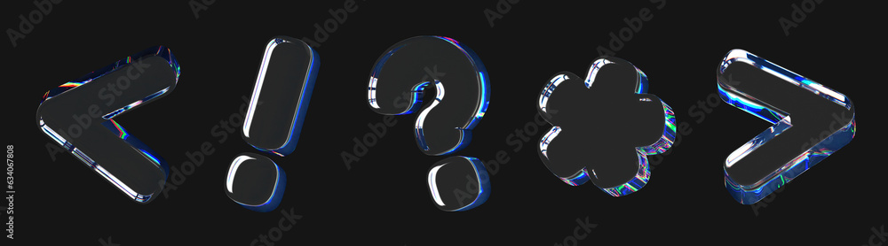 3D Trendy holographic symbols. Crystal glass element. Glossy iridescent ...