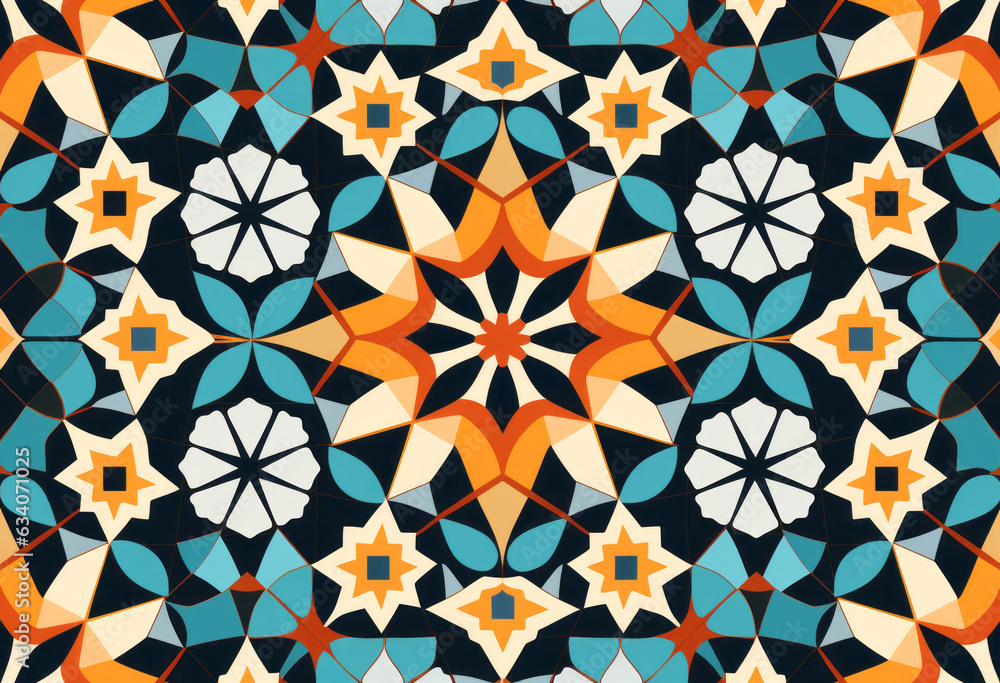 A vibrant colourful geometric shapes, tile pattern, vector illustration ...