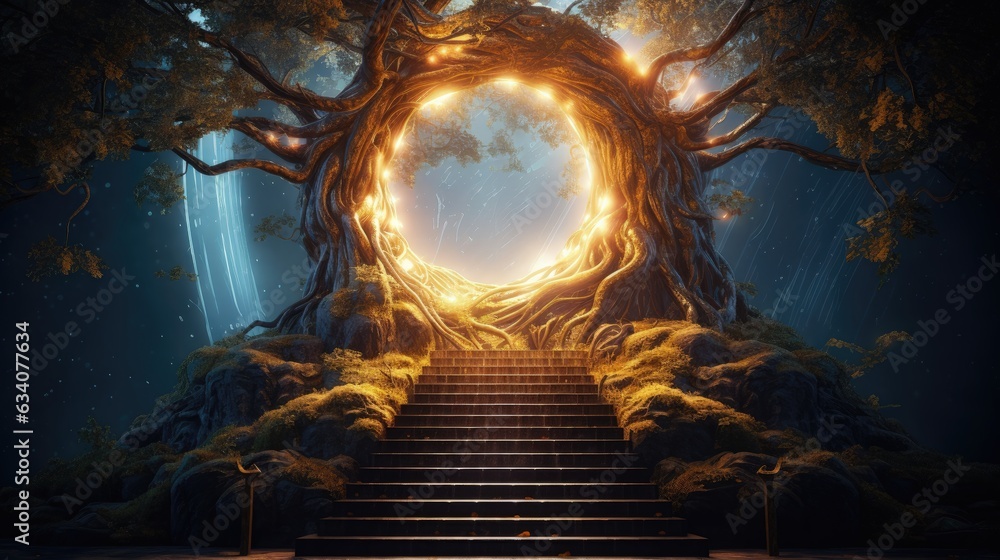 portal in tree, stairs into portal Stock Photo | Adobe Stock