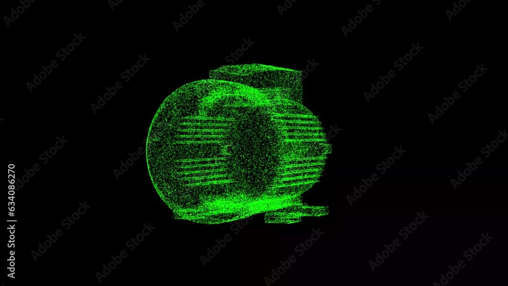 3D Electric motor rotates on black background. 3 phase induction motor ...