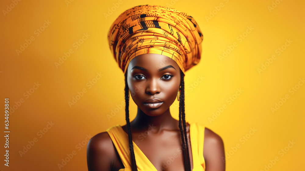 Serious African woman in traditional clothes. Girl in studio on the ...