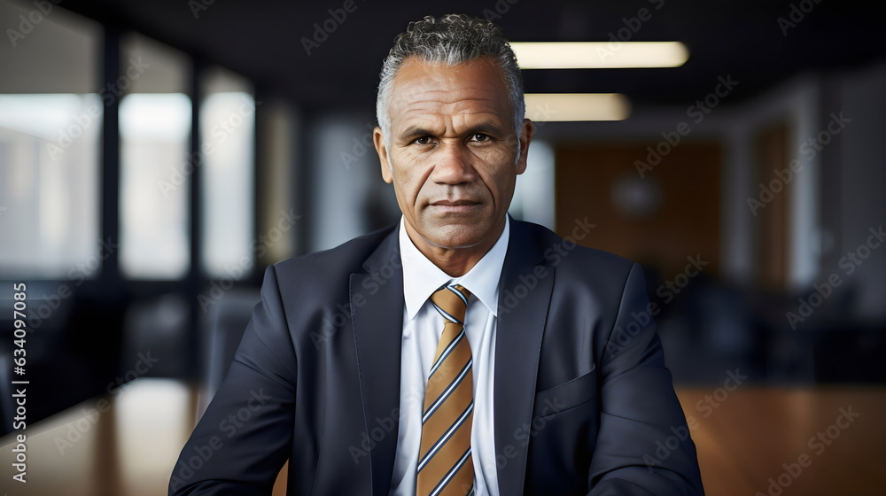 serious poc aboriginal man with charcoal gray suit and brown tie in ...
