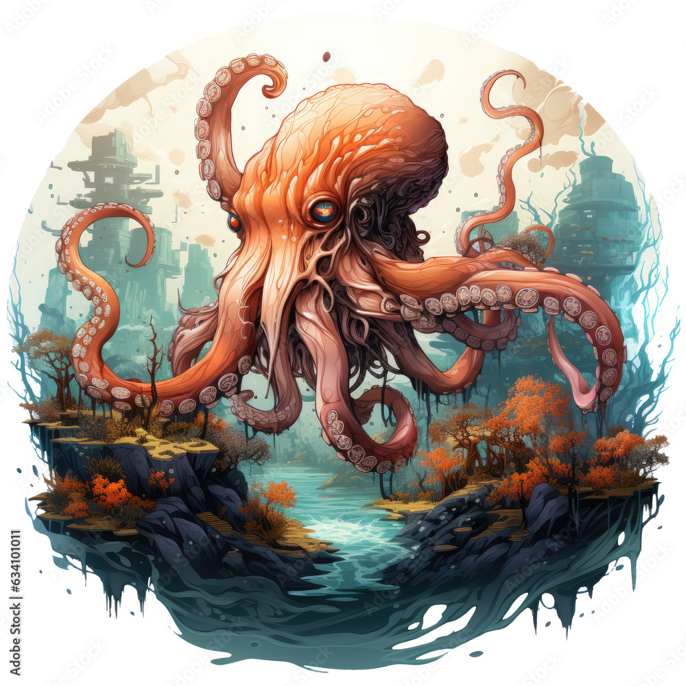 An adventurous Octopus graphic t-shirt design with an octopus sporting ...