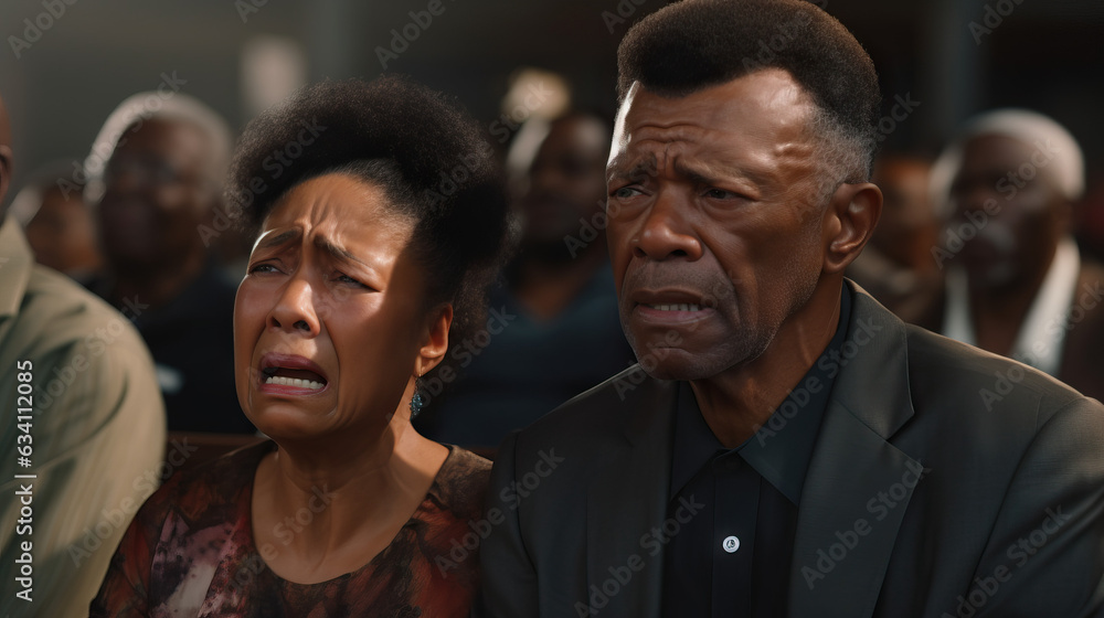 African American Father and Mother at a Funeral Procession Crying Grief ...