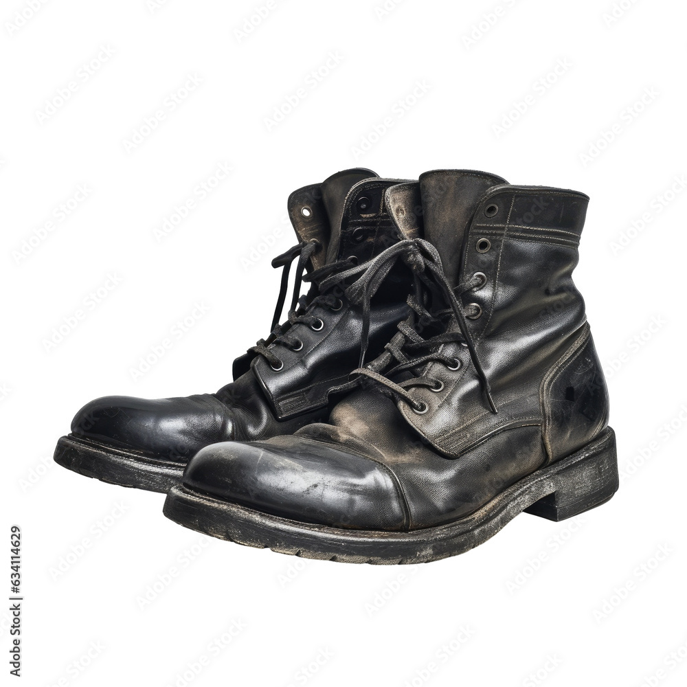 Worn black boots on transparent background with transparent background ...