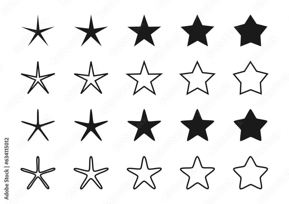 Black star silhouette and outline shape set vector illustration Stock ...
