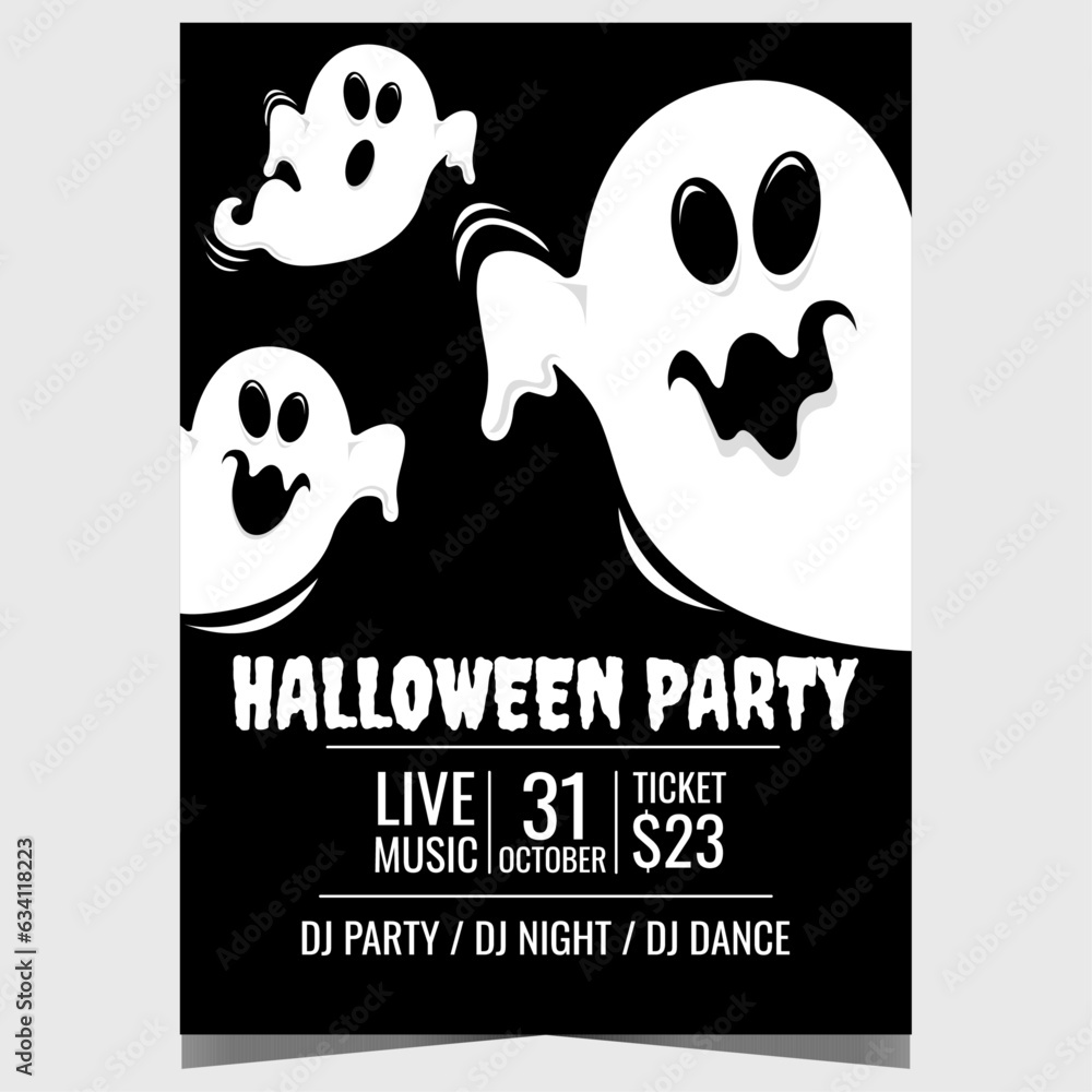 Halloween party banner with scary ghosts or phantoms on black ...