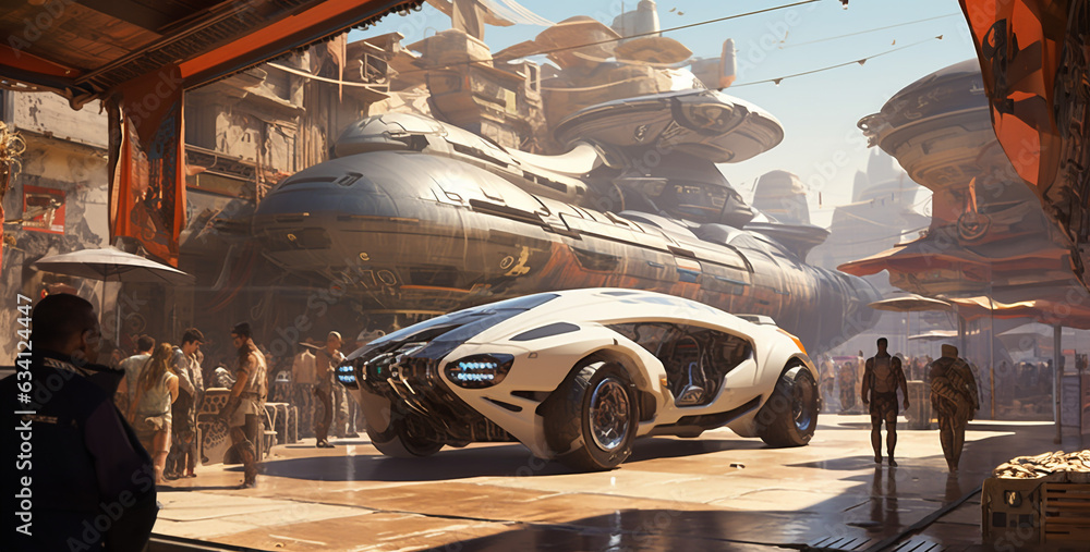 1940s retro future sci-if roadster. Generative Ai content Stock Photo ...