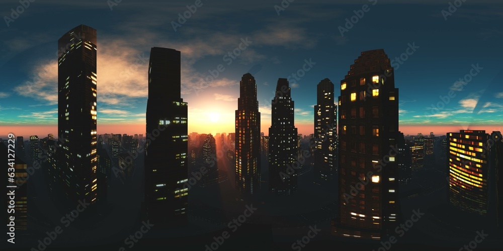 Night city, Cityscape, Environment map. HDRI map. Equirectangular ...