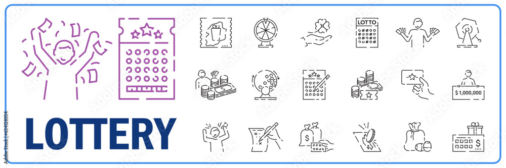 Lotto Signs Thin Line Icon Set Include of Luck Symbol, Money, Ticket ...