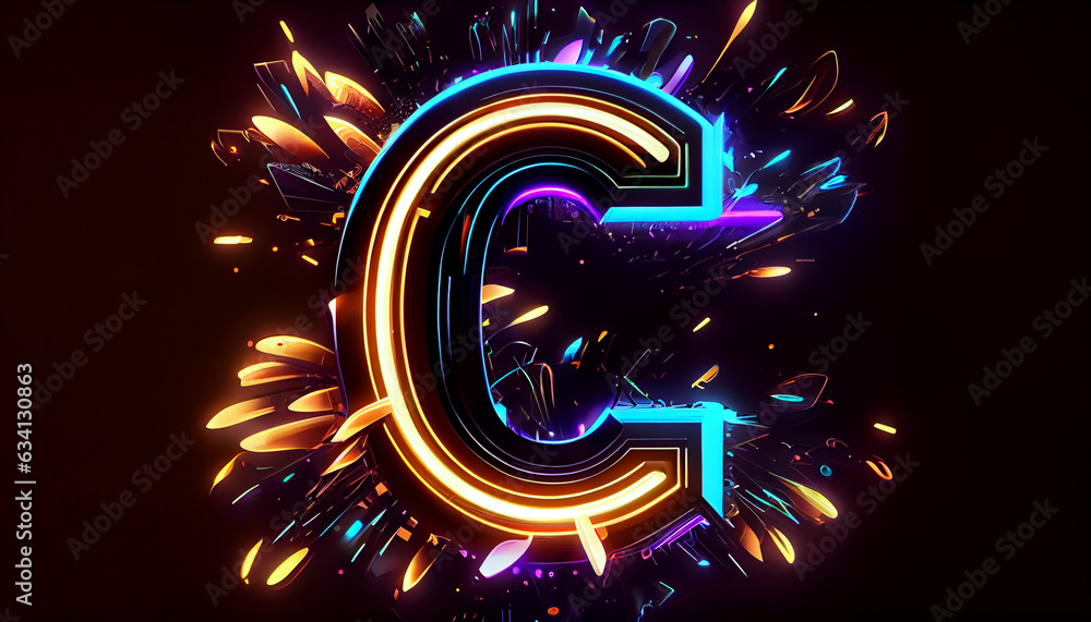 Beautiful abstract futuristic neon letter C logo, glowing neon sign, Ai ...