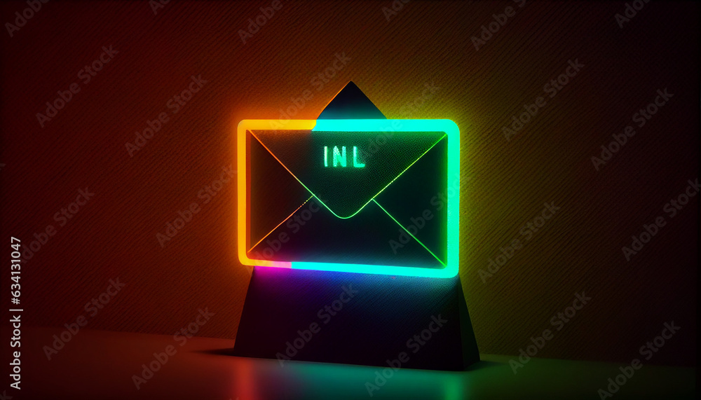 New email notification neon in the inbox receiving an alert message in ...