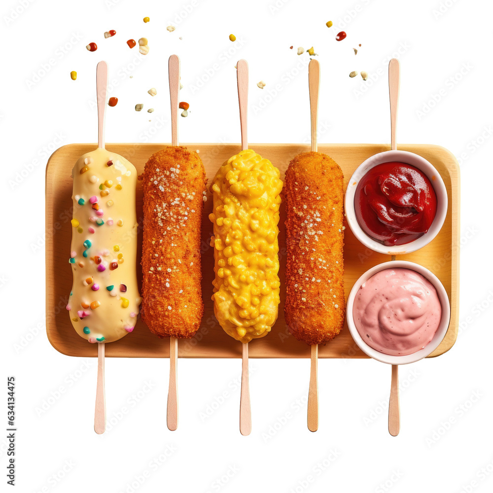 Tasty fried corn dogs showcased on transparent background with ...