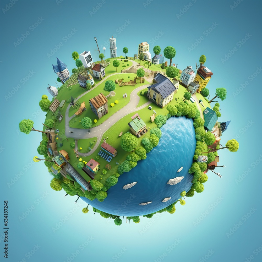 Earth globe with green, peaceful life style in the world in a cartoon ...