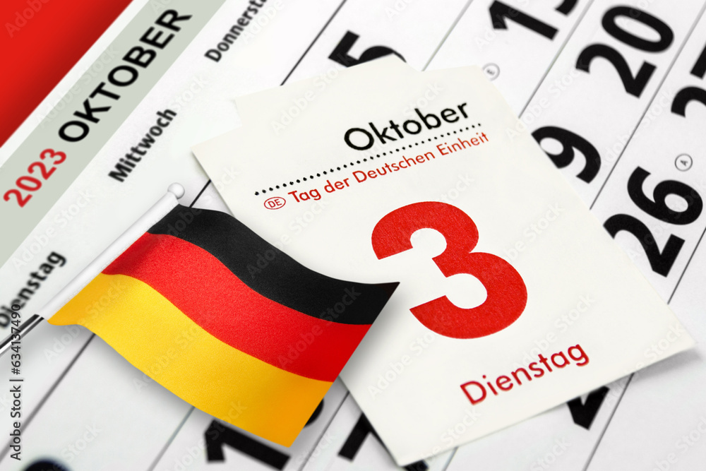 Tag der Deutschen Einheit mit Kalender und Datum 3. Oktober 2023 und ...