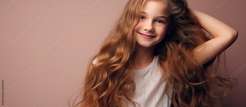 A smiling 12 year old girl with long natural hair poses for a vertical ...