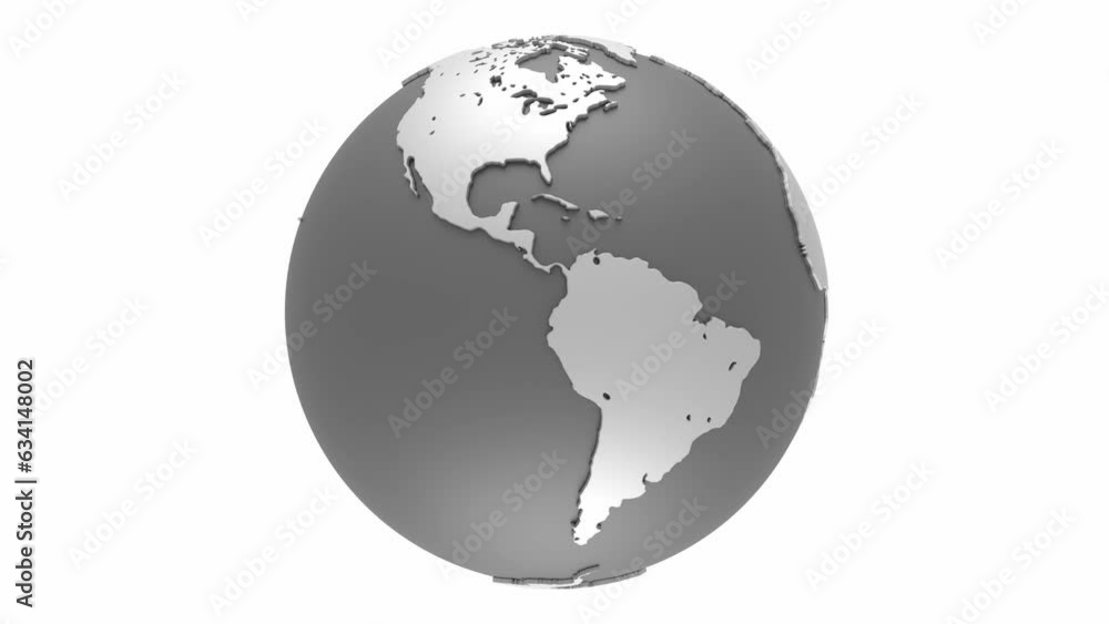 planet 3d rotating globe animation, world map metallic grey colour. can ...
