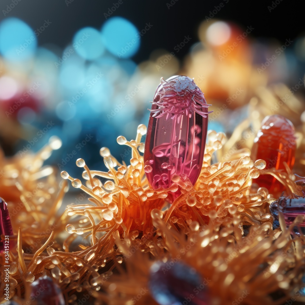 Threads of fungus and bacteria under a microscope. Microbes and ...