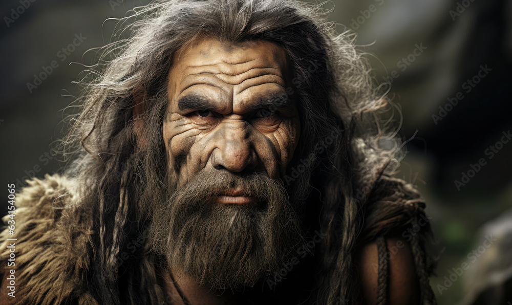 Ancient Human: Neanderthal Portrait in Prehistoric Setting Stock Photo ...