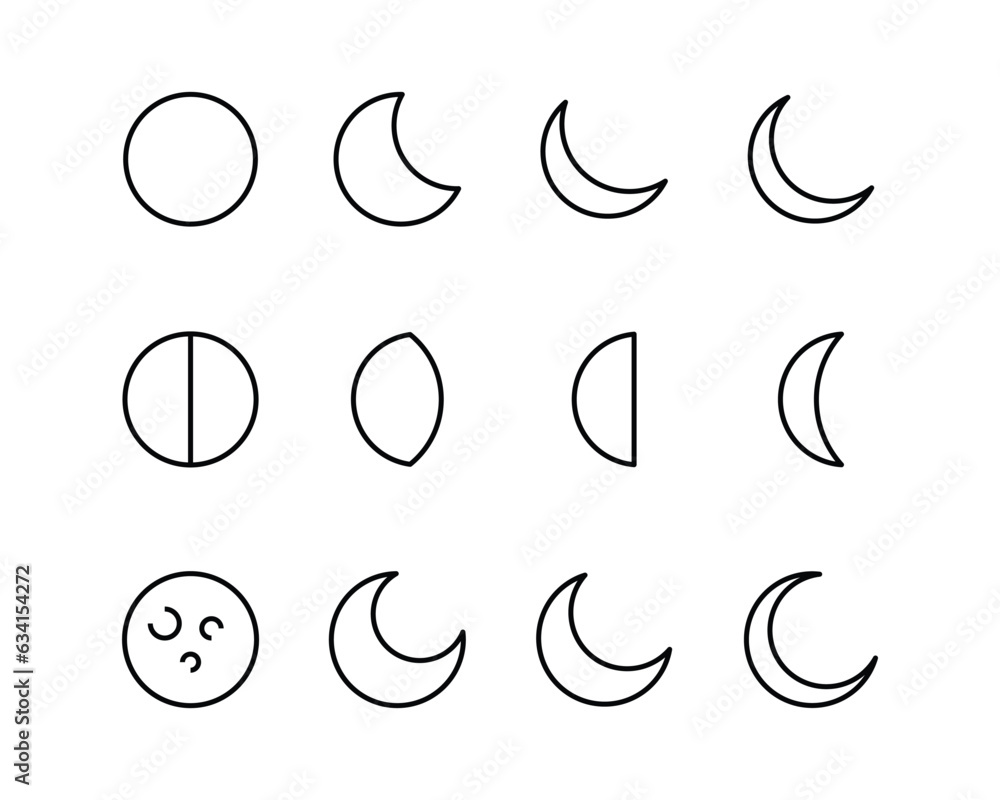 Vetor de Moon phases icons. Moon phase. The shape of the sun when the ...
