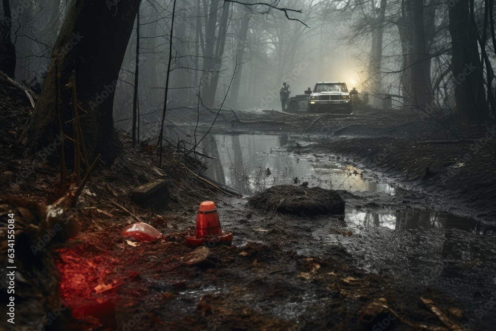 Detectives are collecting evidence in a crime scene. Forensic ...