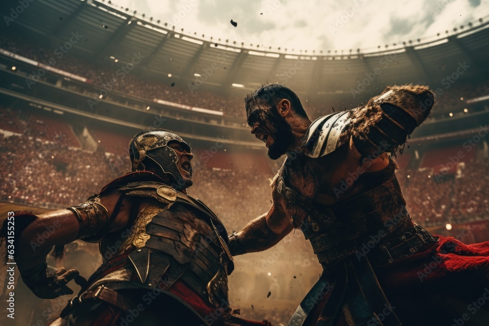 Foto de A ferocious gladiator wearing armored Roman gladiator at the ...